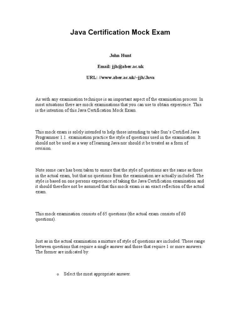 Mock Exam - John Hunt - SCJP | PDF