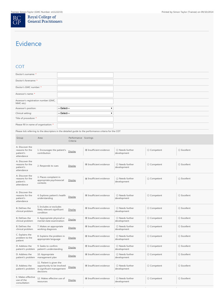 COT Form | PDF | Physician | Health Sciences