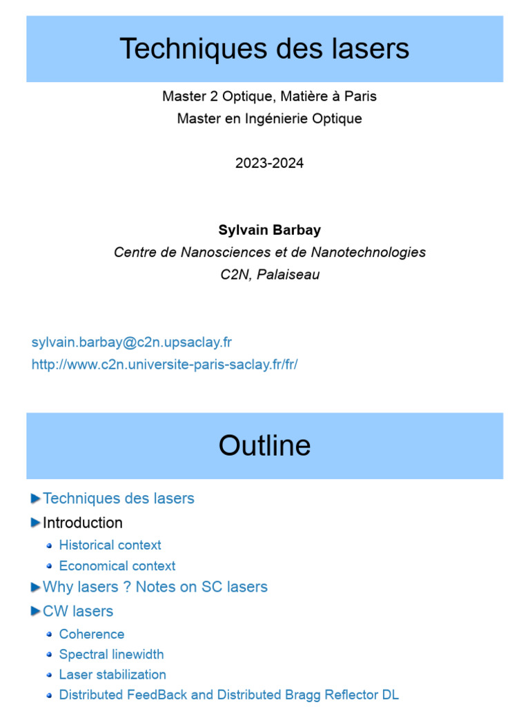 Cours Partie1 | PDF | Laser | Coherence (Physics)