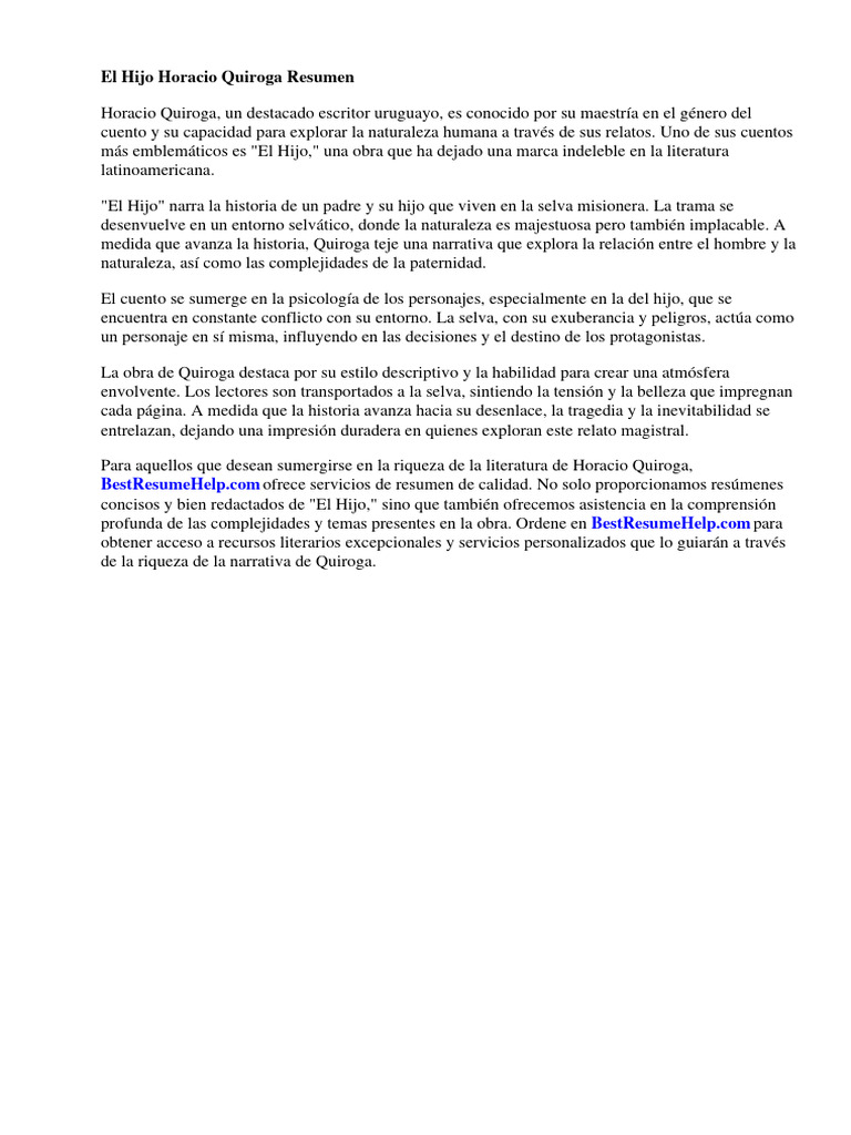 El Hijo Horacio Quiroga Resumen | PDF | Language Arts & Discipline ...