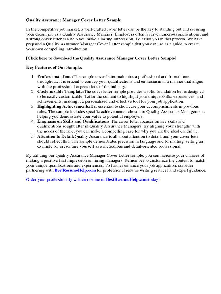 Quality Assurance Manager Cover Letter Sample | PDF | Résumé | Business