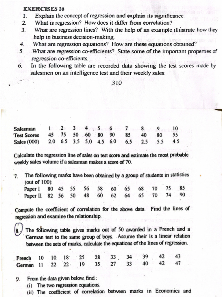Regression Questions | PDF