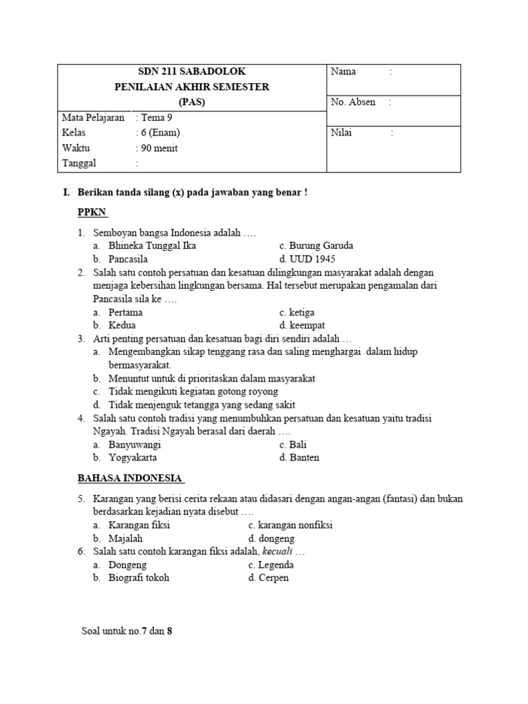 Soal PAS TEMA 9 Kelas 6 | PDF