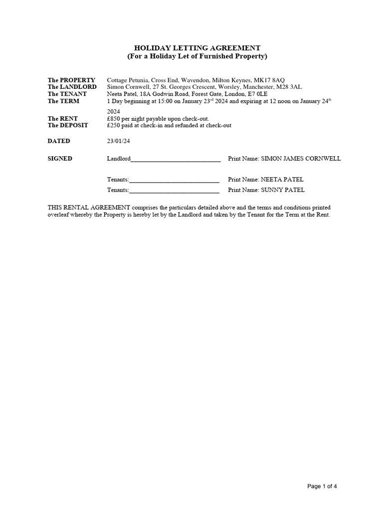 Holiday-Let-Form | Download Free PDF | Leasehold Estate | Landlord