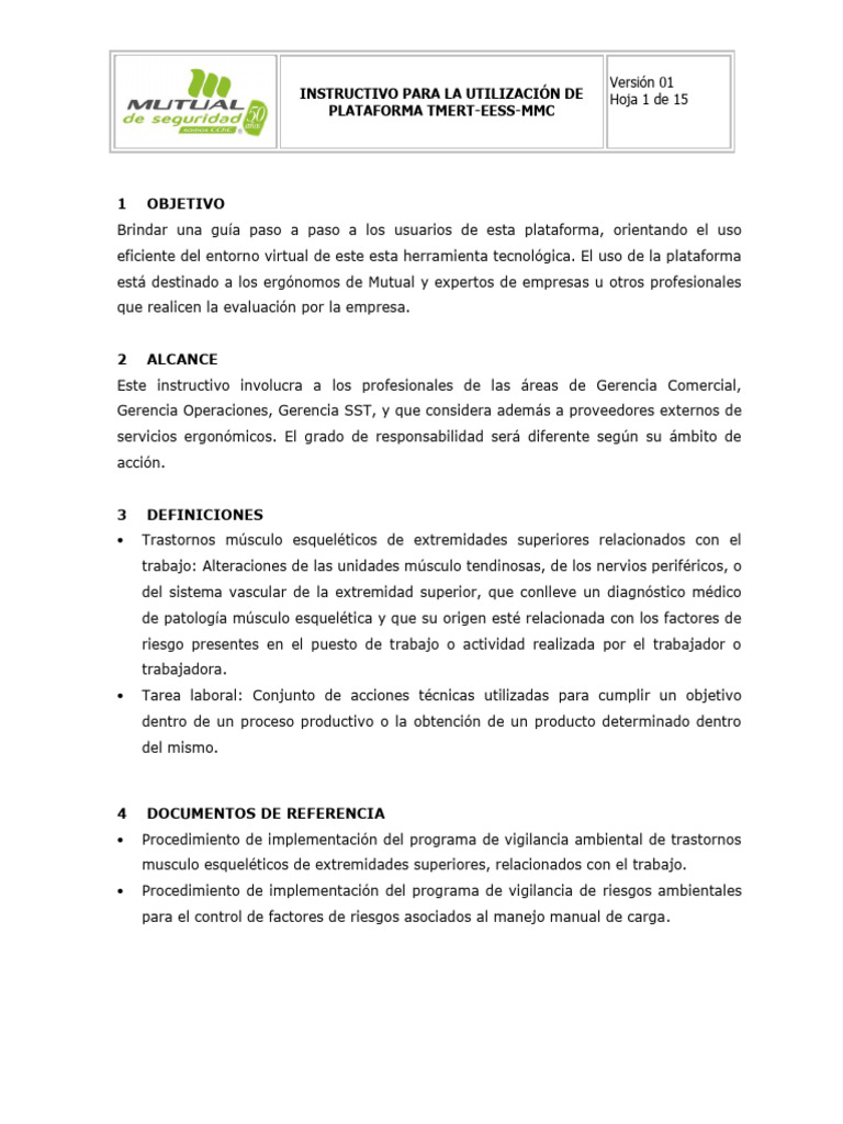 Instructivo Uso Plataforma TMERT-EESS-MMC | PDF | Factores humanos y ergonomía