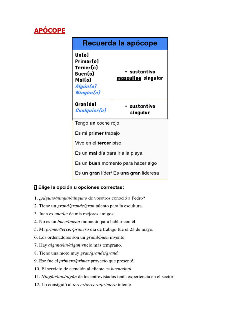 Apócope en el uso del español | PDF