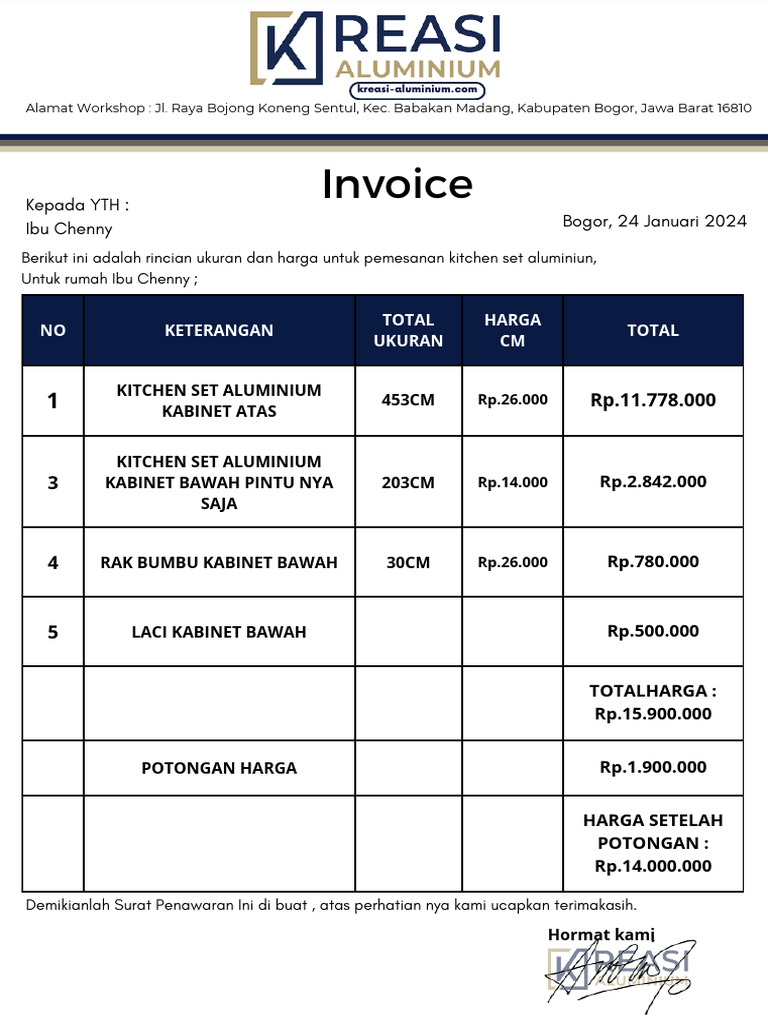 Surat Penawaran Kitchen Set Aluminium | PDF