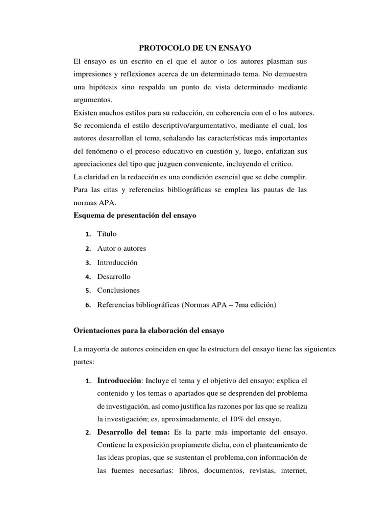 Protocolo de Un Ensayo | PDF | Ensayos | Estilo apa