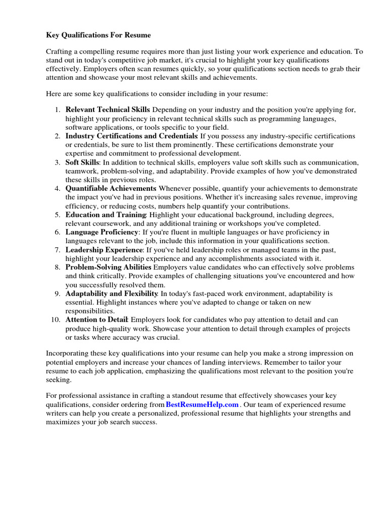 Key Qualifications For Resume | PDF | Résumé | Recruitment