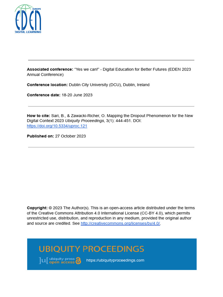 Mapping The Dropout Phenomenon For The New Digital | PDF | Educational ...