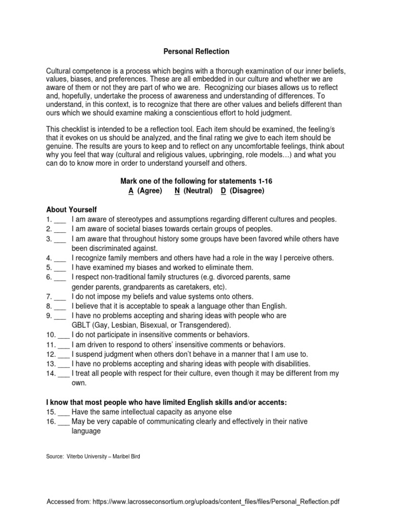 CPD Cultural Competence Self-Awareness Activity | PDF | Bias | Stereotypes