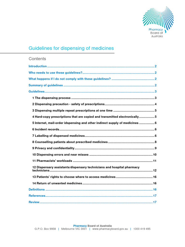 Pharmacy Board - Guidelines - Guidelines For Dispensing of Medicines ...