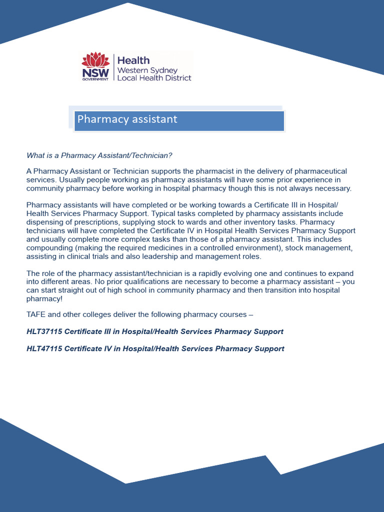 Pharmacy Assistant Factsheet | PDF | Business