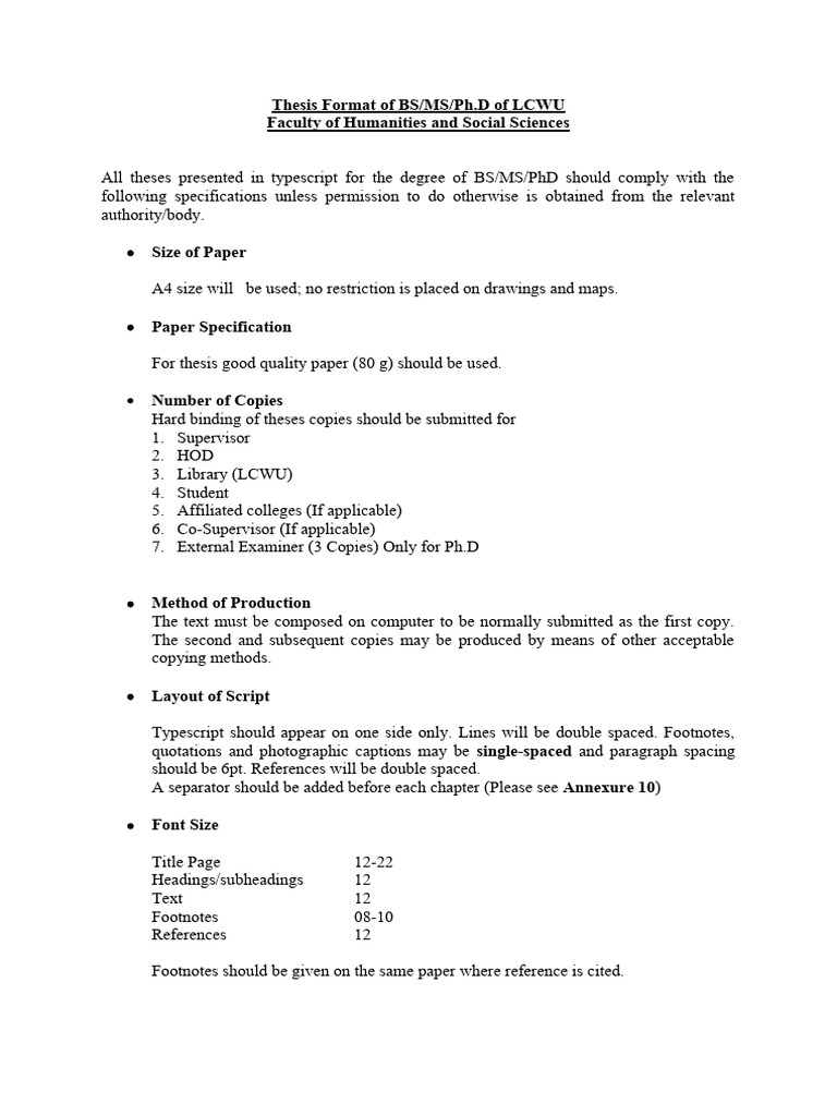 Thesis Format Humanities | PDF | Thesis | Doctor Of Philosophy