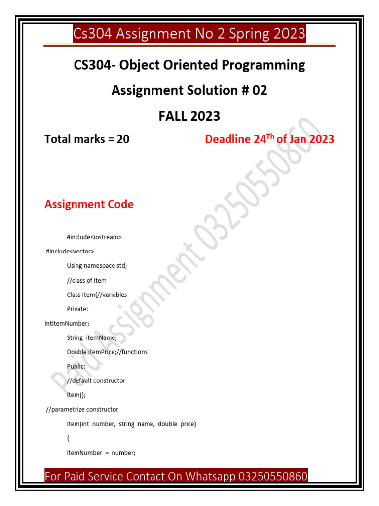 CS304 OOP Assignment Help | PDF | Constructor (Object Oriented Programming) | Programming