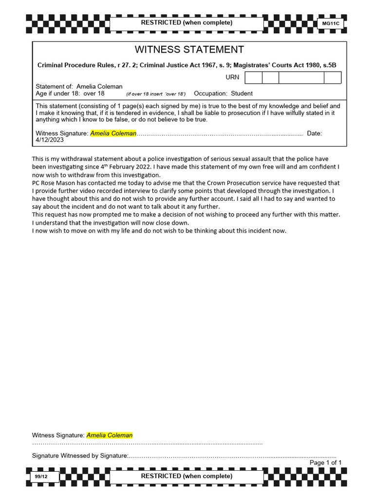 Amelia MG11 Withdraw | PDF | Law