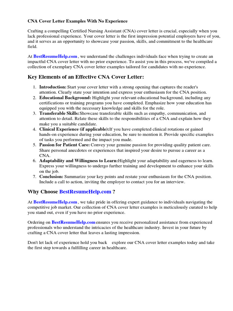 Cna Cover Letter Examples With No Experience | PDF