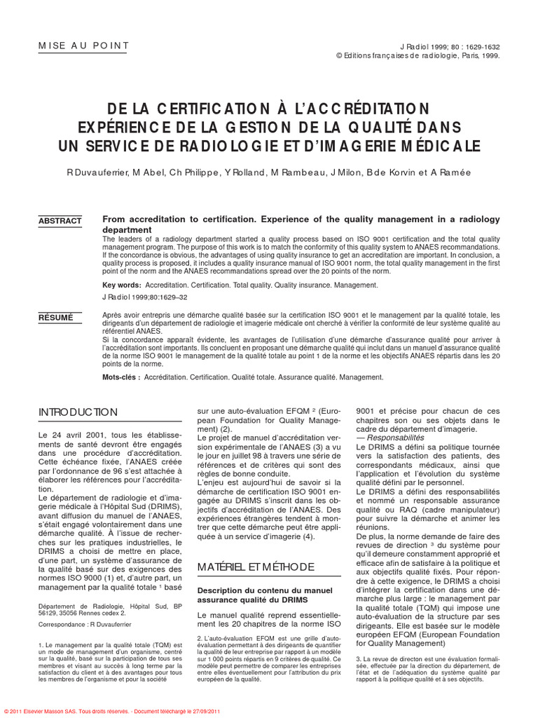 Qualité et accréditation en radiologie | PDF | Management de la qualité ...