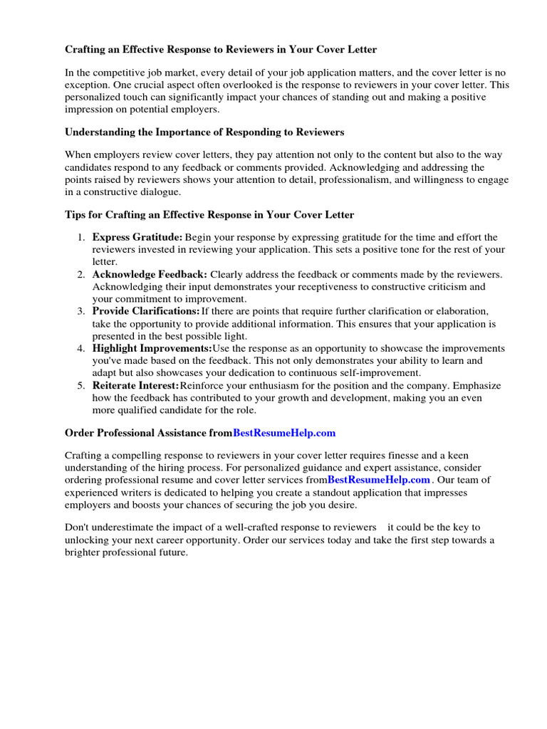 Response To Reviewers Cover Letter | PDF