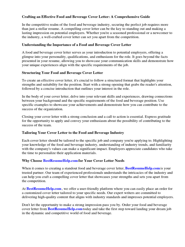 Food and Beverage Cover Letter Examples | PDF | Résumé | Brand