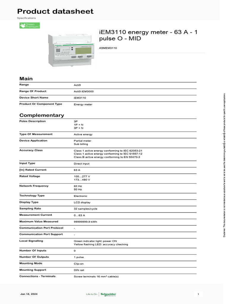 Schneider Electric - Acti9-iEM3000 - A9MEM3110 | PDF | International ...