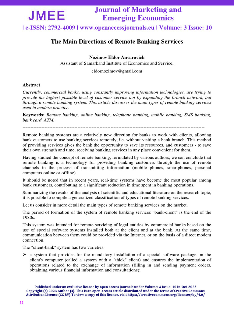 The Main Directions of Remote Banking Services | PDF | Automated Teller ...