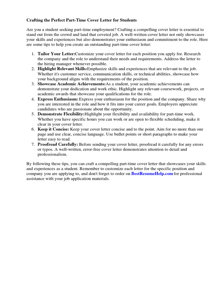 Part Time Cover Letter For Student | PDF | Job Interview | Proofreading