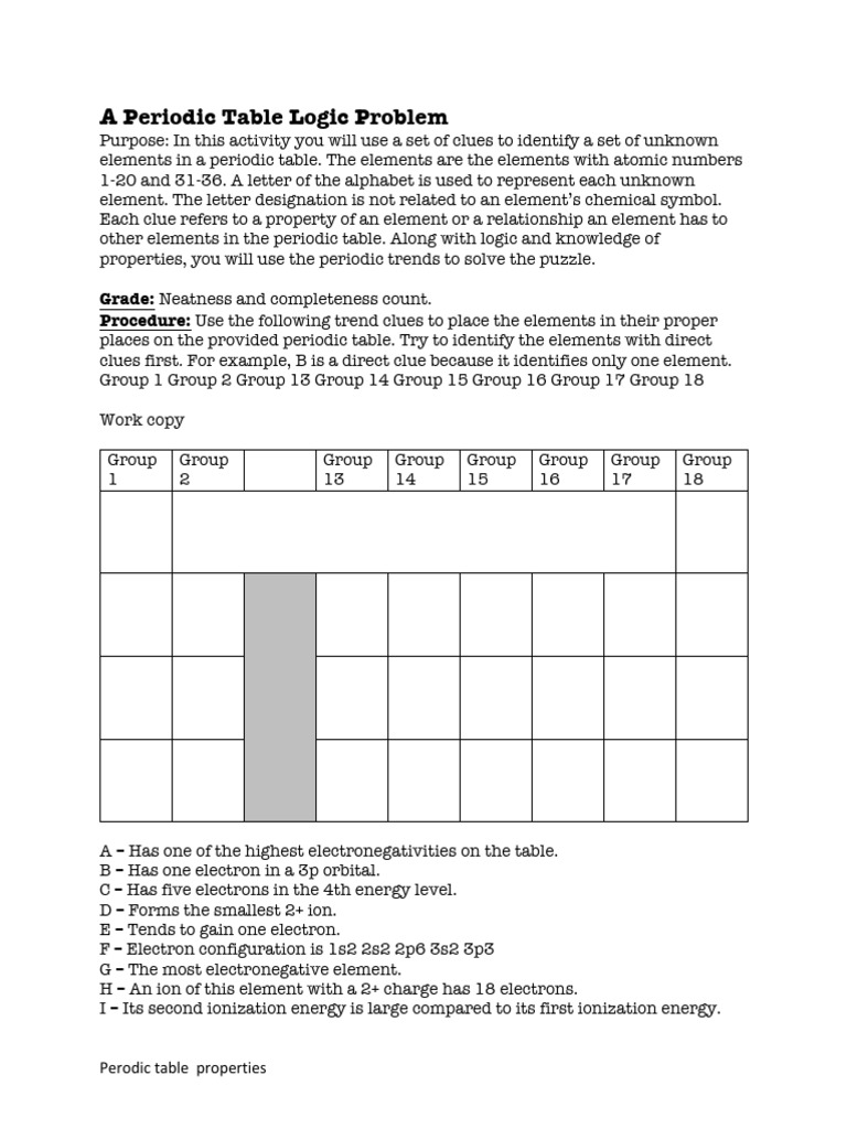 A Periodic Table Logic Problem | PDF | Ion | Periodic Table