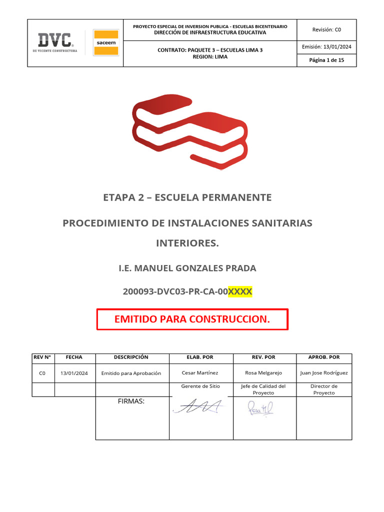1. Procedimiento de instalacion Sanitarias Interiores (1) | PDF | Colector de aguas pluviales ...