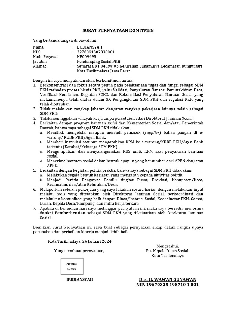 Surat Pernyataan Komitmen SPTJM Kode Etik PDF