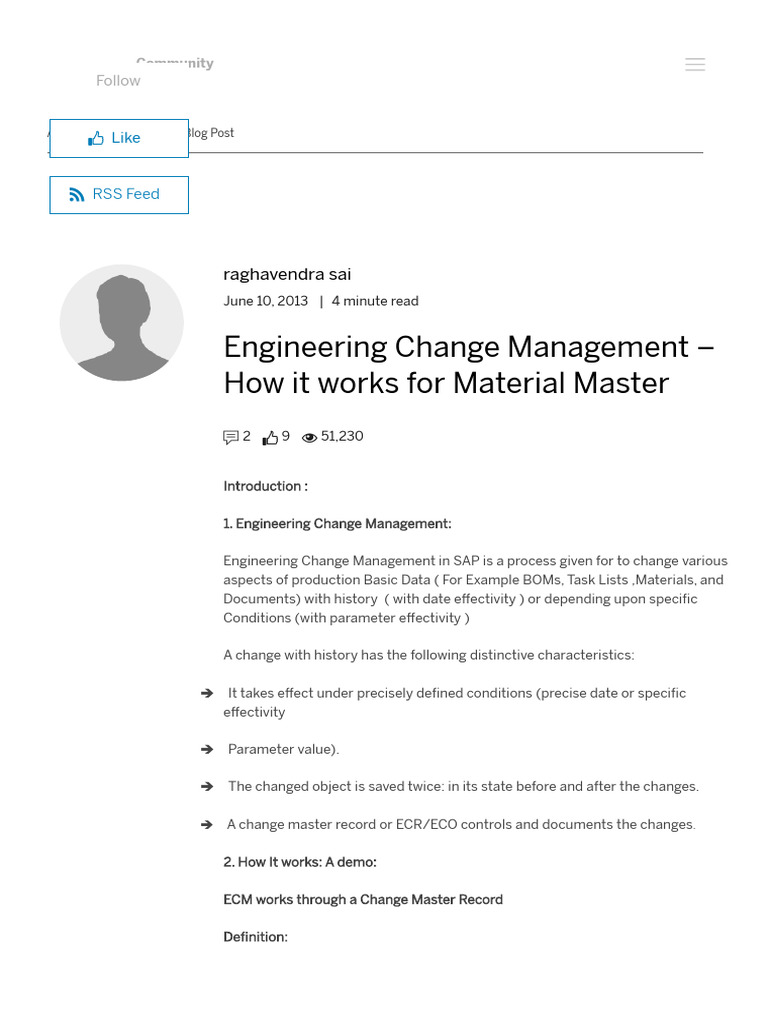 Engineering Change Management - How It Works For Material Master - SAP ...