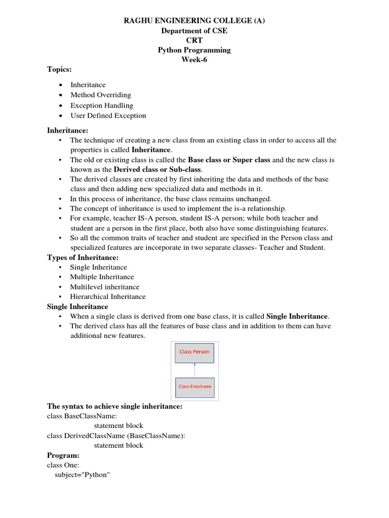 Python Week 6 Pdf Inheritance Object Oriented Programming Class Computer Programming
