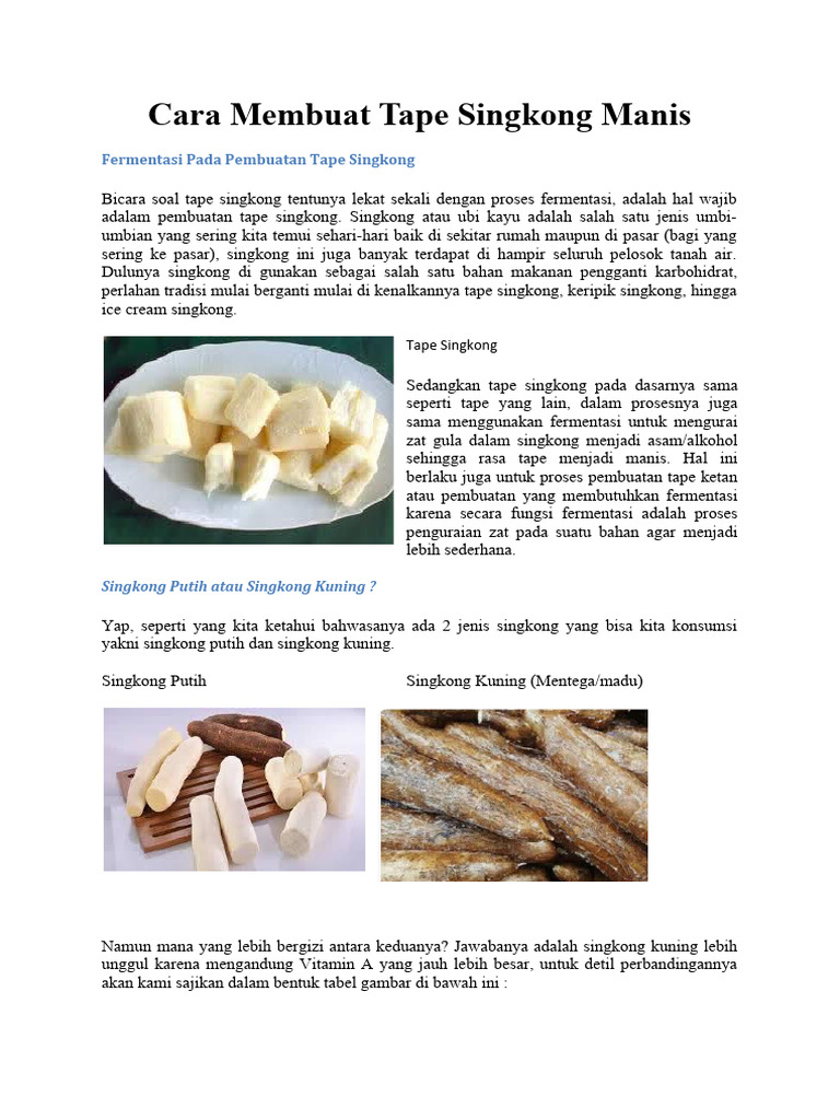 Cara Membuat Tape Singkong Manis | PDF | Gaya Hidup