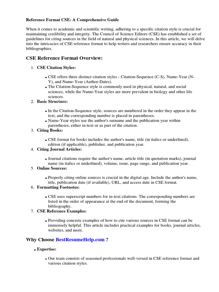 Reference Format Cse | PDF | Citation | Writing Reference Format Cse | PDF | Citation | Writing