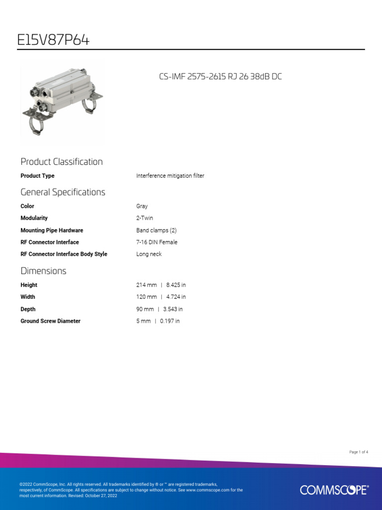 COMMSCOPE L26 Filter E15V87P64 | PDF | Manufactured Goods | Electronic ...