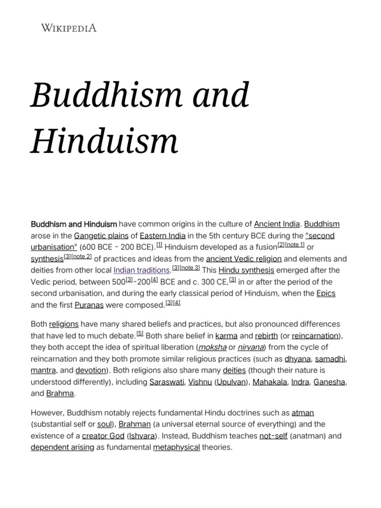Buddhism and Hinduism - Wikipedia | PDF | Ātman (Hinduism) | Brahman