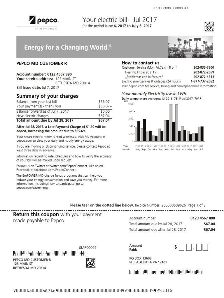 View Sample Bills - .PDF For Pepco MD Customer | PDF | Debit Card ...