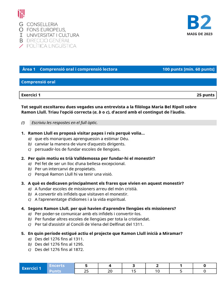 MAIG23 B2 Prova I Solucionari | PDF