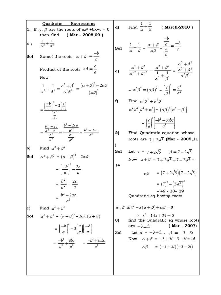 Iia Iib Vsaq Sol | PDF | Quadratic Equation | Mathematics