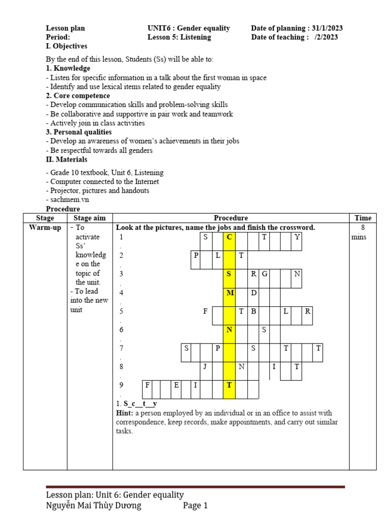 Lesson Plan - UNIT6 - LISTENING | PDF | Astronauts | Outer Space
