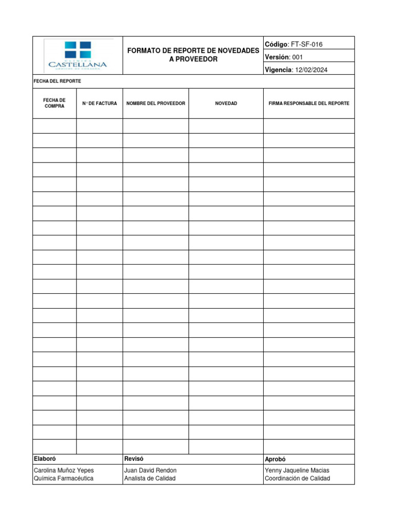 Formato de Reporte de Novedades | PDF