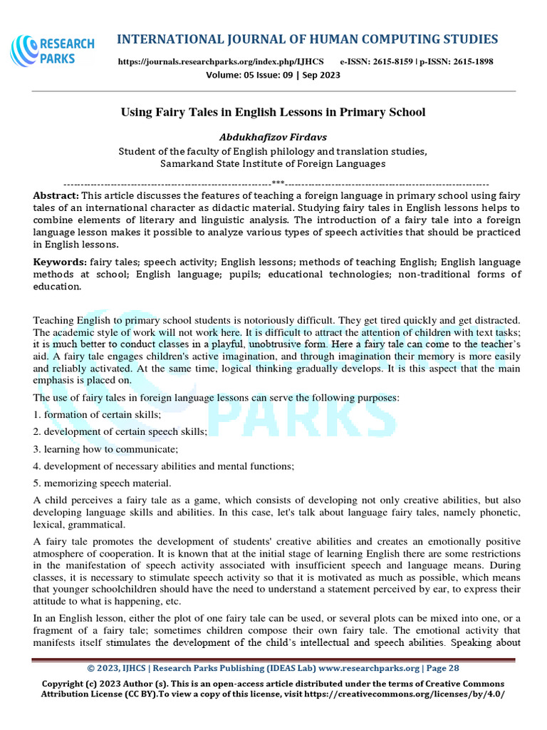 Using Fairy Tales in English Lessons in Primary School | PDF | Speech ...