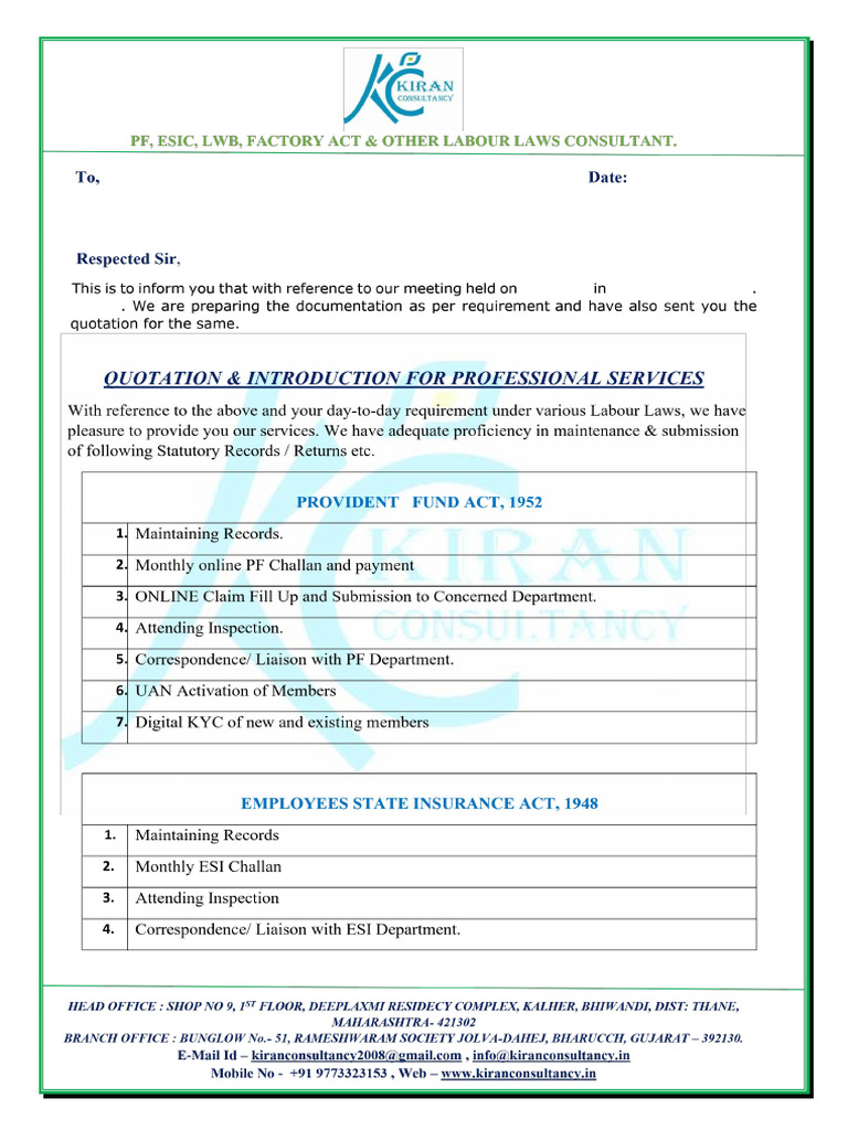 Kiran Consultancy Quotation | PDF