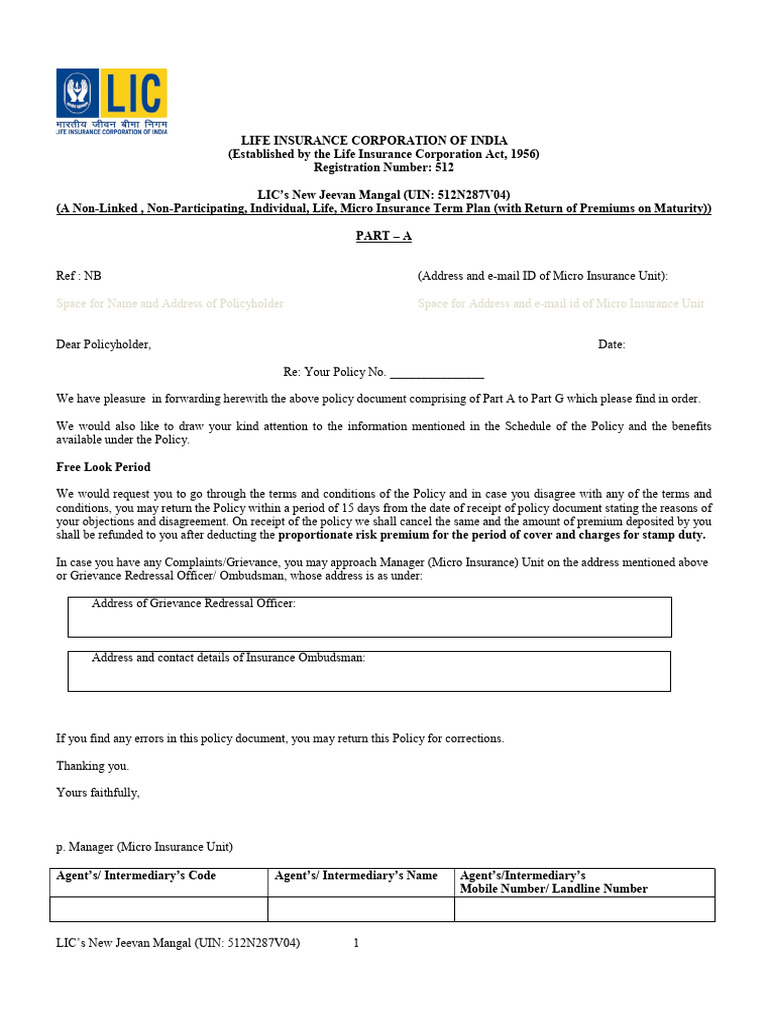 Policy Doc LIC S New Jeevan Mangal V04 | PDF | Insurance | Life Insurance