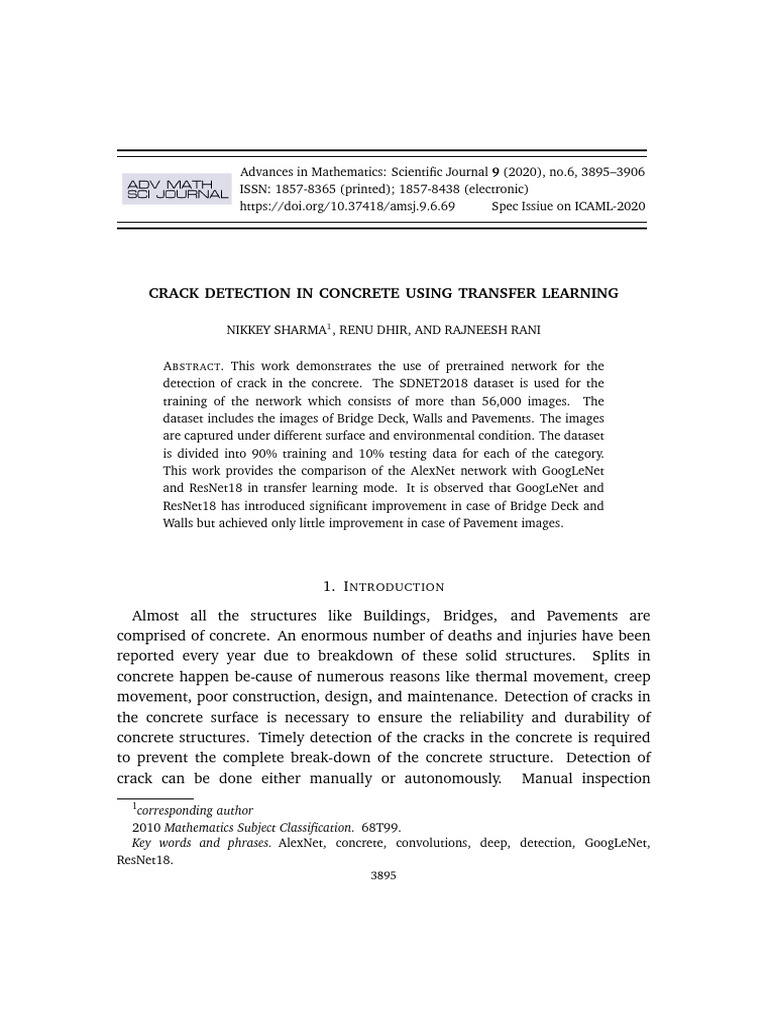 Crack Detection In Concrete Using Transfer Learning Pdf Deep Learning Artificial Intelligence