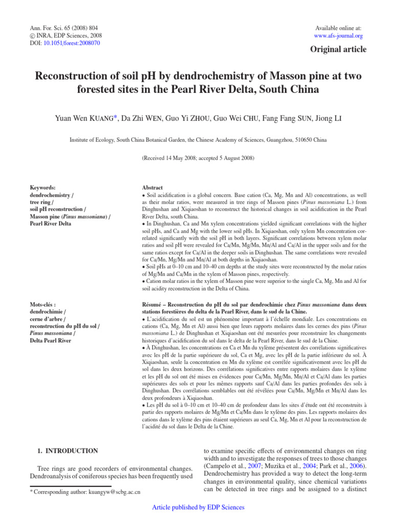 Reconstruction of Soil PH by Dendrochemistry of Masson Pine at Two ...