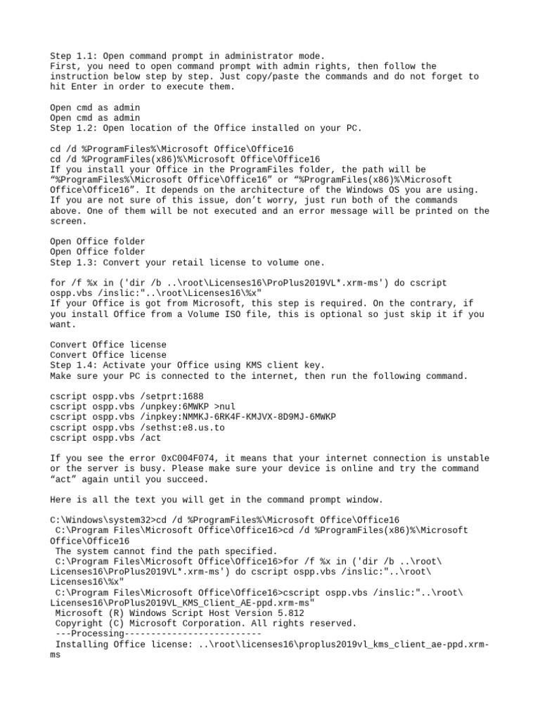 Activate Office via CMD Instructions | PDF | Microsoft Windows ...