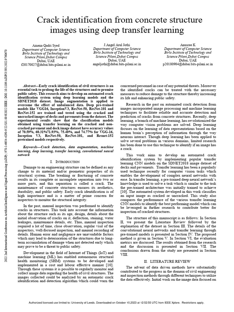 Crack Identification From Concrete Structure Images Using Deep Transfer Learning Pdf Deep