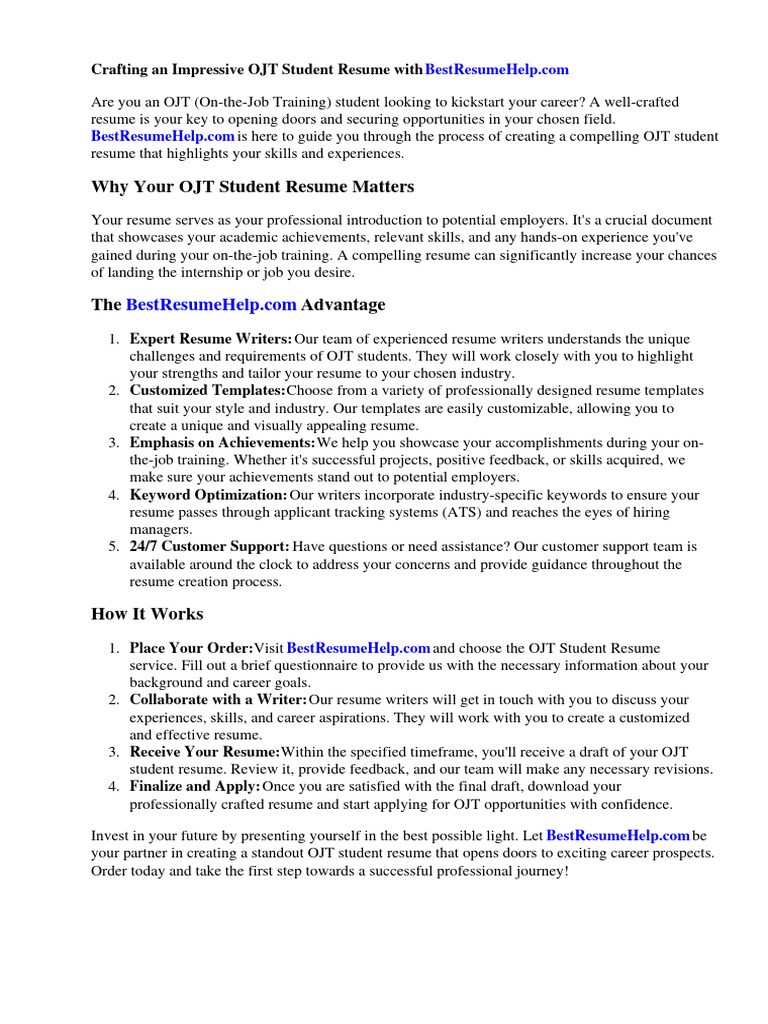 Resume For Ojt Students Sample | Download Free PDF | Résumé | Cognition