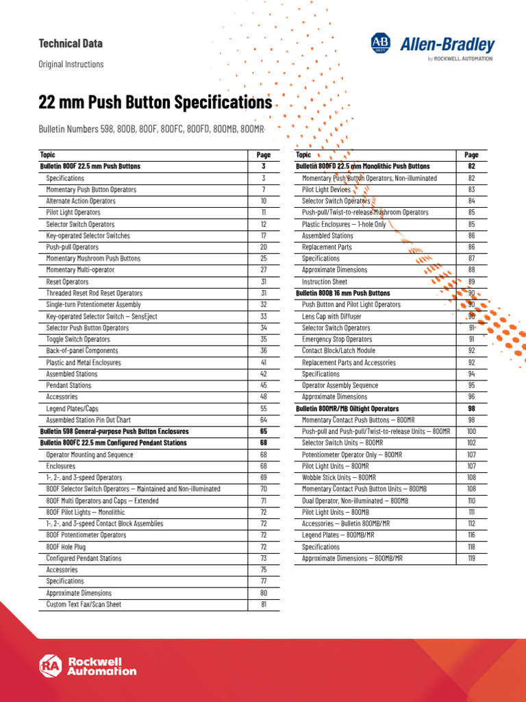 22 MM Push Button Specifications: Technical Data | PDF | Alternating ...